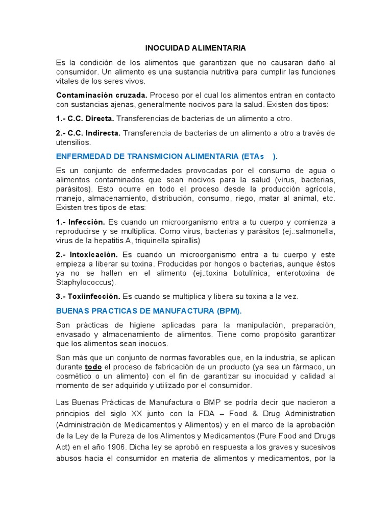 Inocuidad Alimentaria | PDF | Análisis de Riesgo y Puntos Críticos de Control | Enfermedades ...