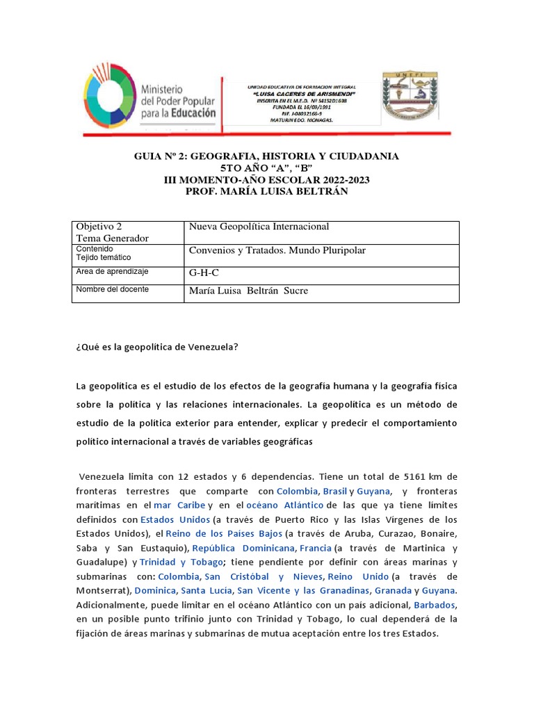 Guia #2 Ghc. 5to Año Momento Iii | PDF | América del Sur | Relaciones ...