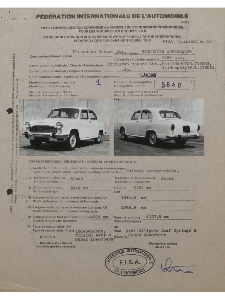 Homologation Form 5840 Group A | PDF