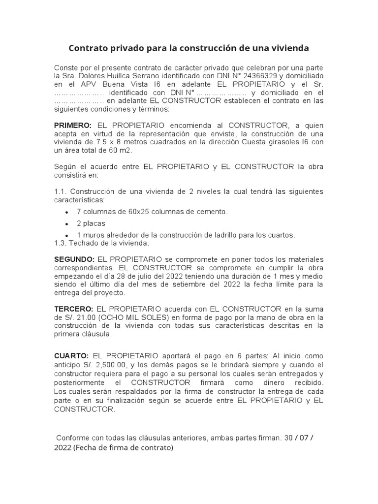 CONTRATO DE CONSTRUCCION | PDF