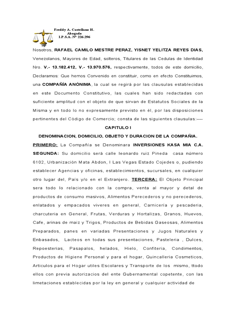 ACTA CONSTITUTIVA Pablo | PDF | Bancos | Compartir (Finanzas)