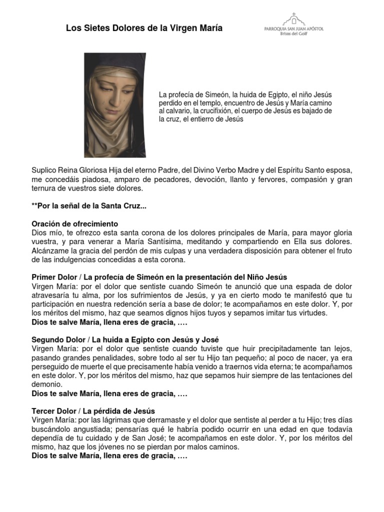 Los 7 Dolores de La Virgen María | PDF | María, madre de Jesús | Jesús