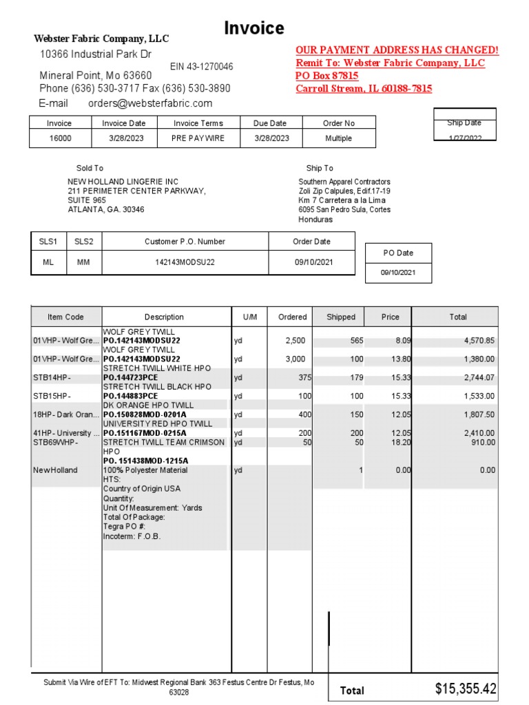 New Holland Invoice 16000 | PDF