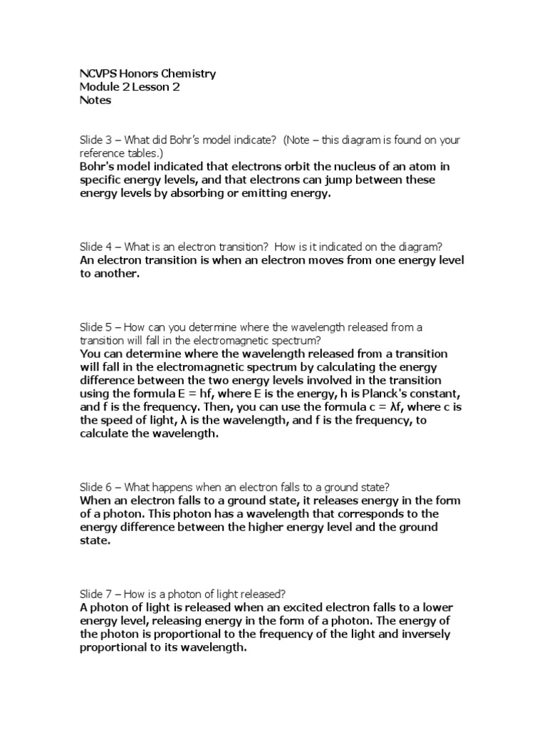 2 Module Two Lesson Two Guided Notes | PDF | Energy Level | Light