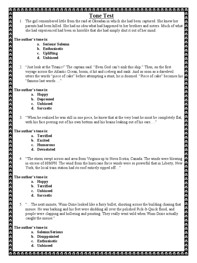Authors Tone Test with answers | PDF