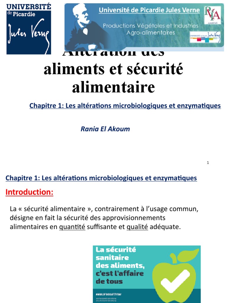Altération Des Aliments Et Sécurité Alimentaire - Chapitre 1 - Les Altérations Enzymatiques ...
