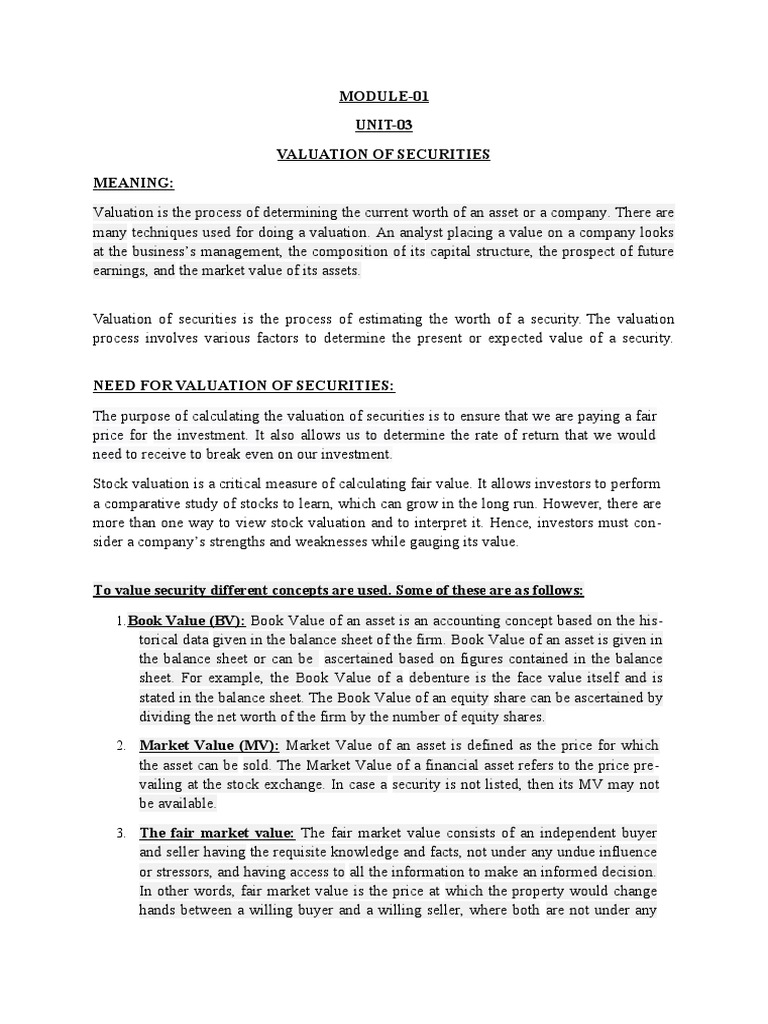 Valuation of Securities Guide | PDF | Bonds (Finance) | Valuation (Finance)