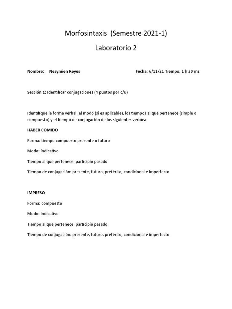 Morfosintaxis Laboratorio 2 | PDF | Verbo | Conjugación gramatical