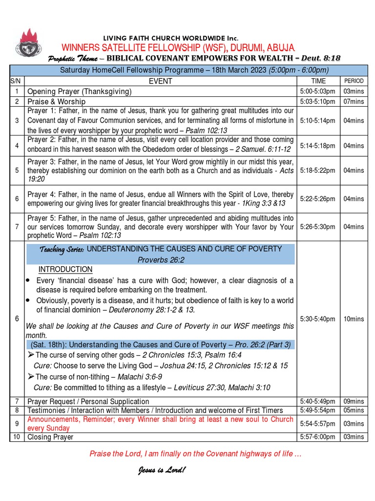 WSF Outline - 20230318 - Approved | PDF | Worship | Prayer