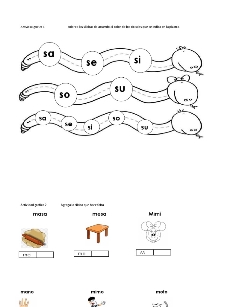 actividad grafica silabas con M y S | PDF