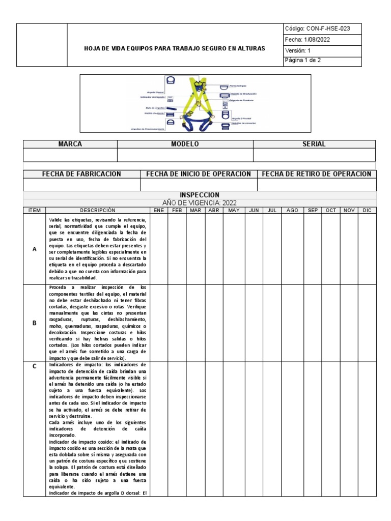 Inspección de Equipos de Altura | PDF | Materiales