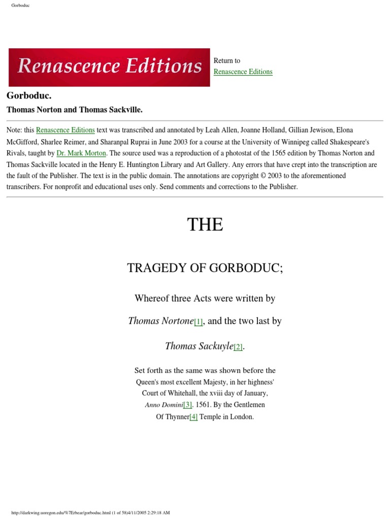 Gorboduc - Thomas Norton | PDF