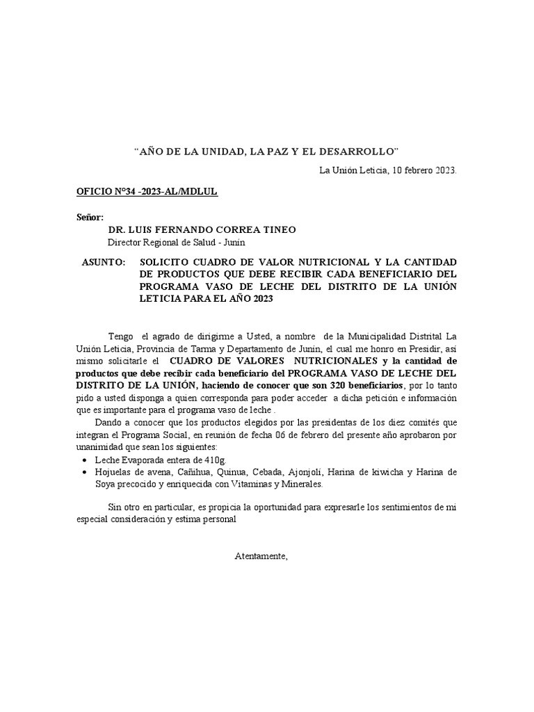 Oficio PVL 2023 | PDF | Alimentos basicos | Nueces y semillas comestibles