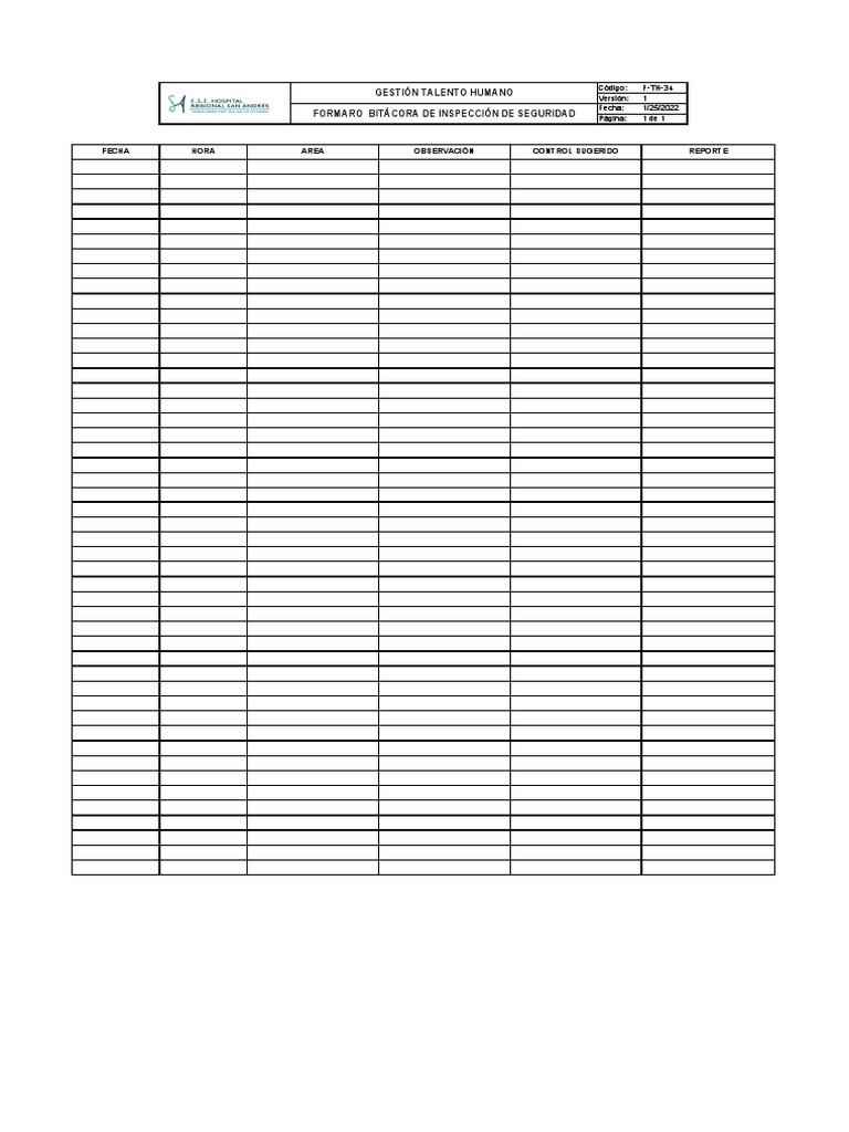F-TH-34 Formato Bitácora de Inspección de Seguridad | PDF