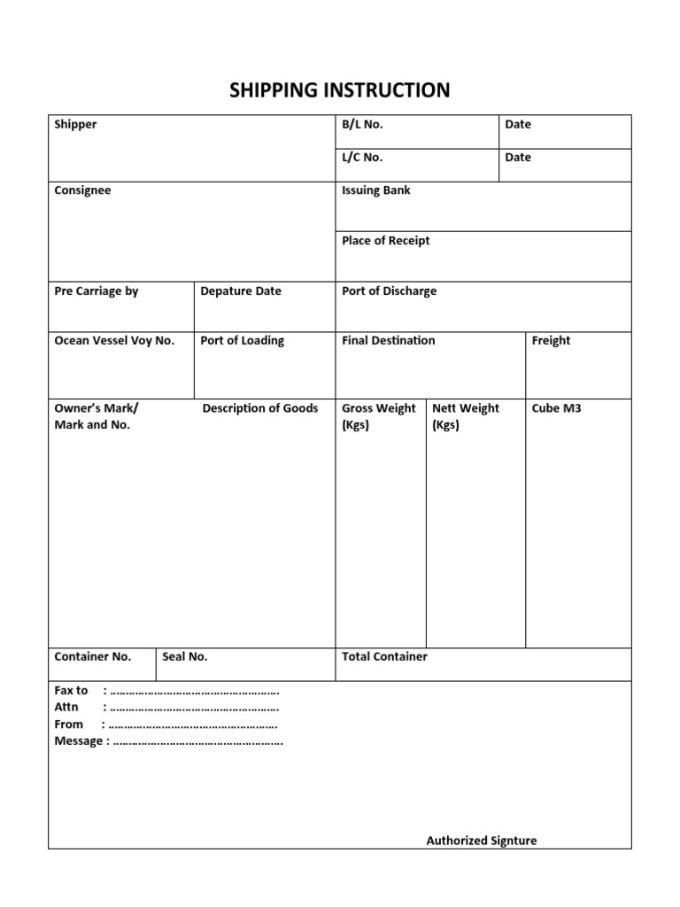 Shipping Instruction (Mutia Zahara) | PDF