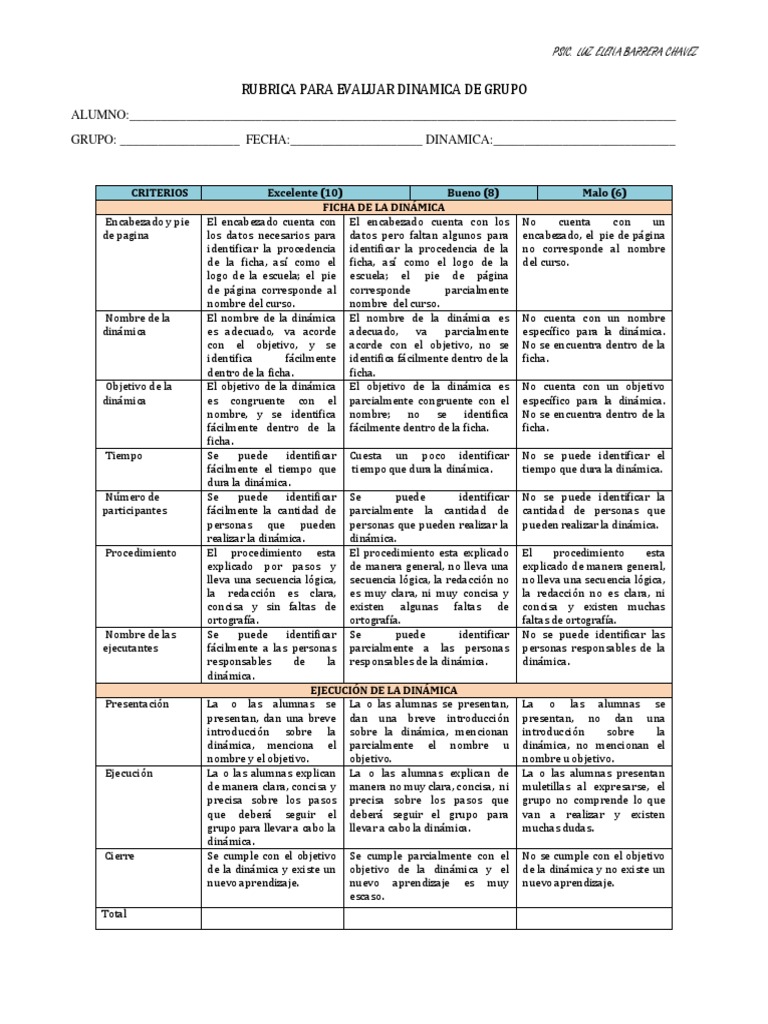 RUBRICA PARA EVALUAR DINAMICA DE GRUPO | PDF