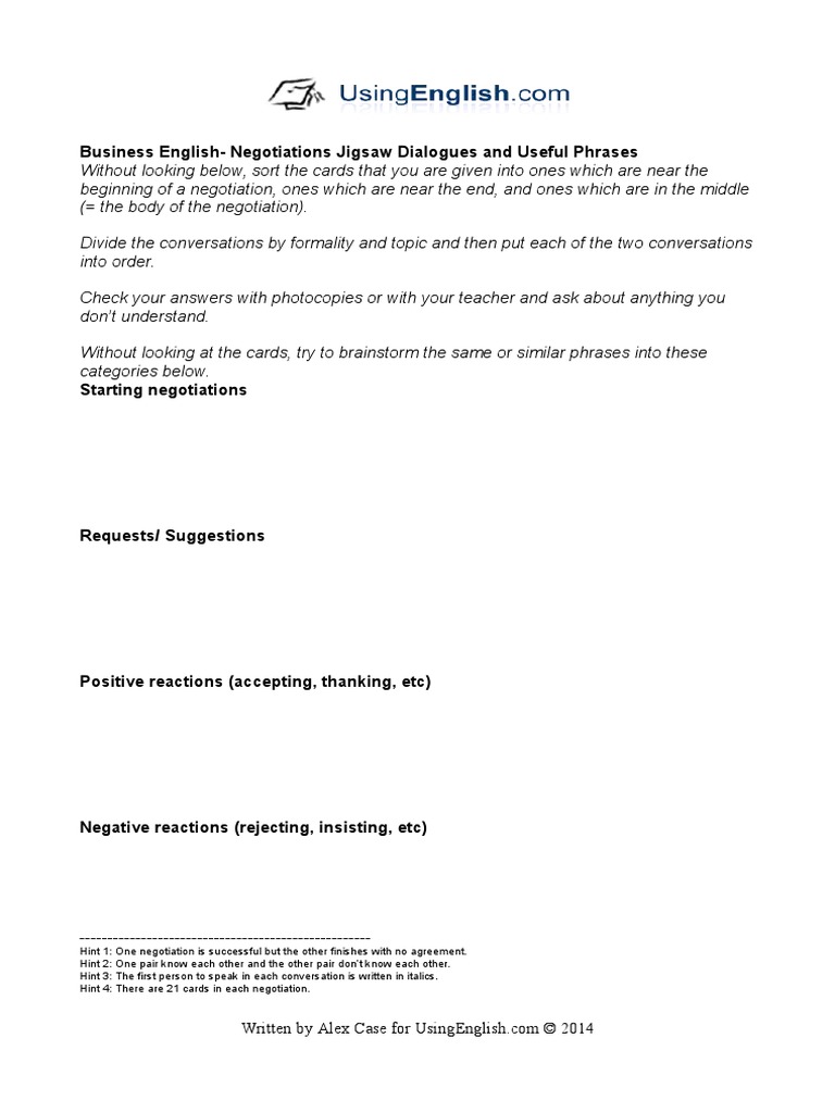 business-english-negotiations-jigsaw-dialogues-and-useful-phrases | PDF ...