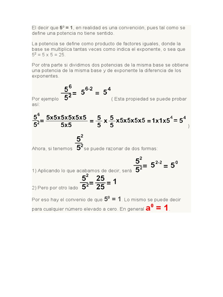 Demostracion potencia exponente cero | PDF