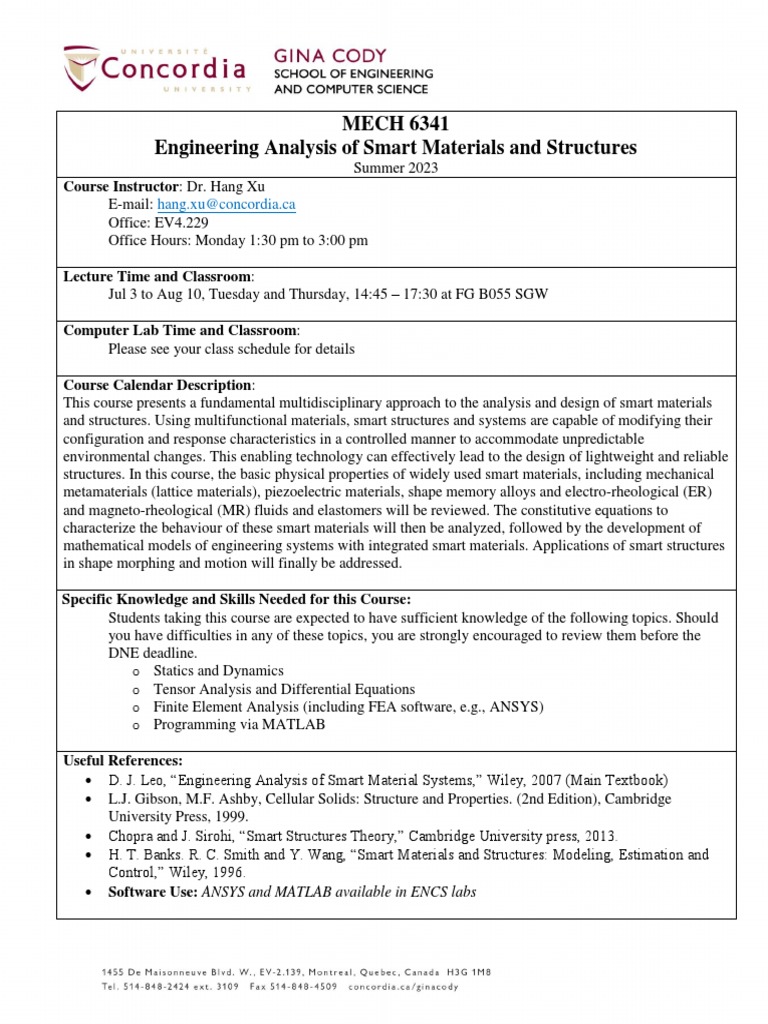 Course Outline MECH 6341-Summer2023 | PDF | Finite Element Method | Physical Sciences