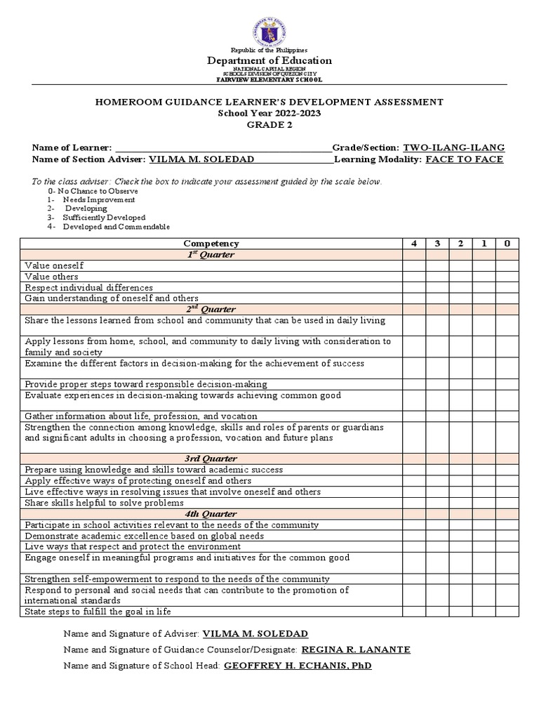 HG Assessment Tool Grade 1 | PDF | Learning | Cognitive Science