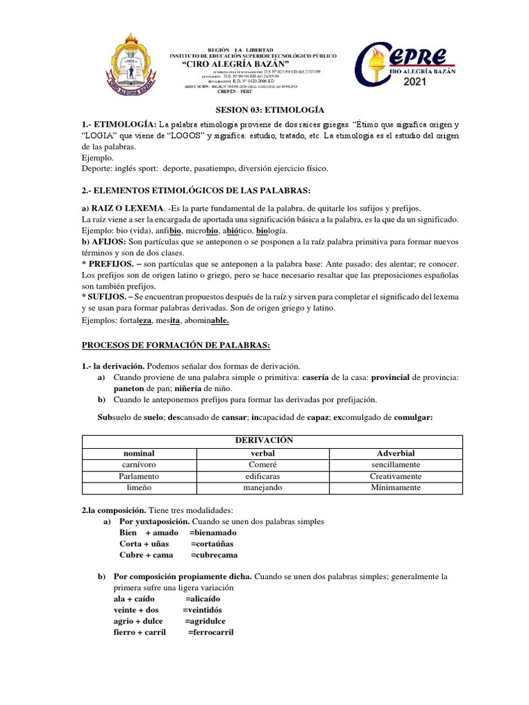 Estudio de la Etimología y Formación de Palabras | PDF | Unidades ...