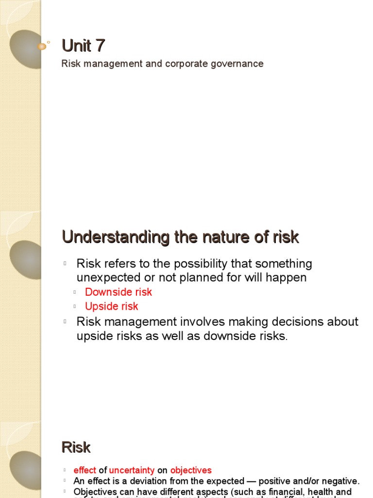 Unit 7 - Risk Management and CG | PDF | Risk | Internal Audit