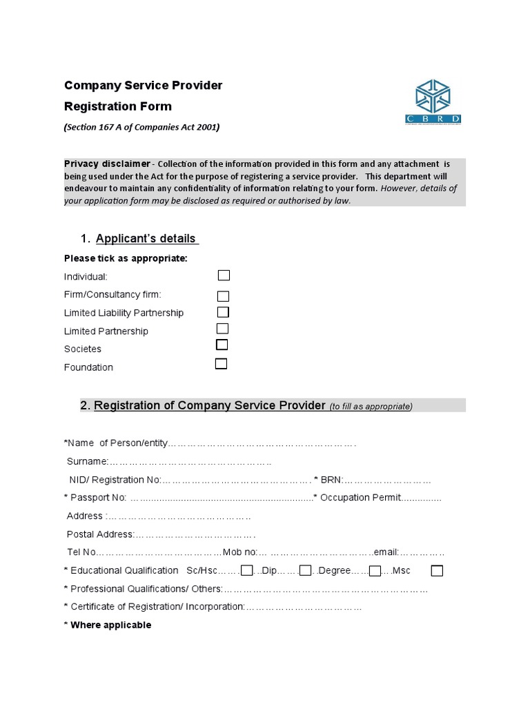 Final Service Provider Application Form Sample - 26.09.2019 | PDF ...