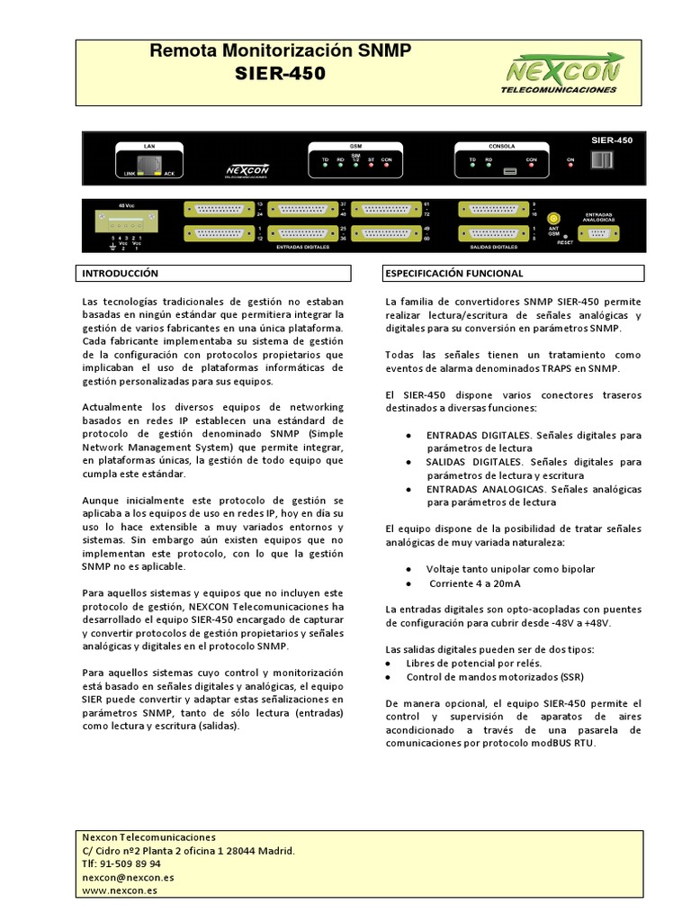 Monitorización SNMP con SIER-450 | PDF | Electrónica | Estándares de red