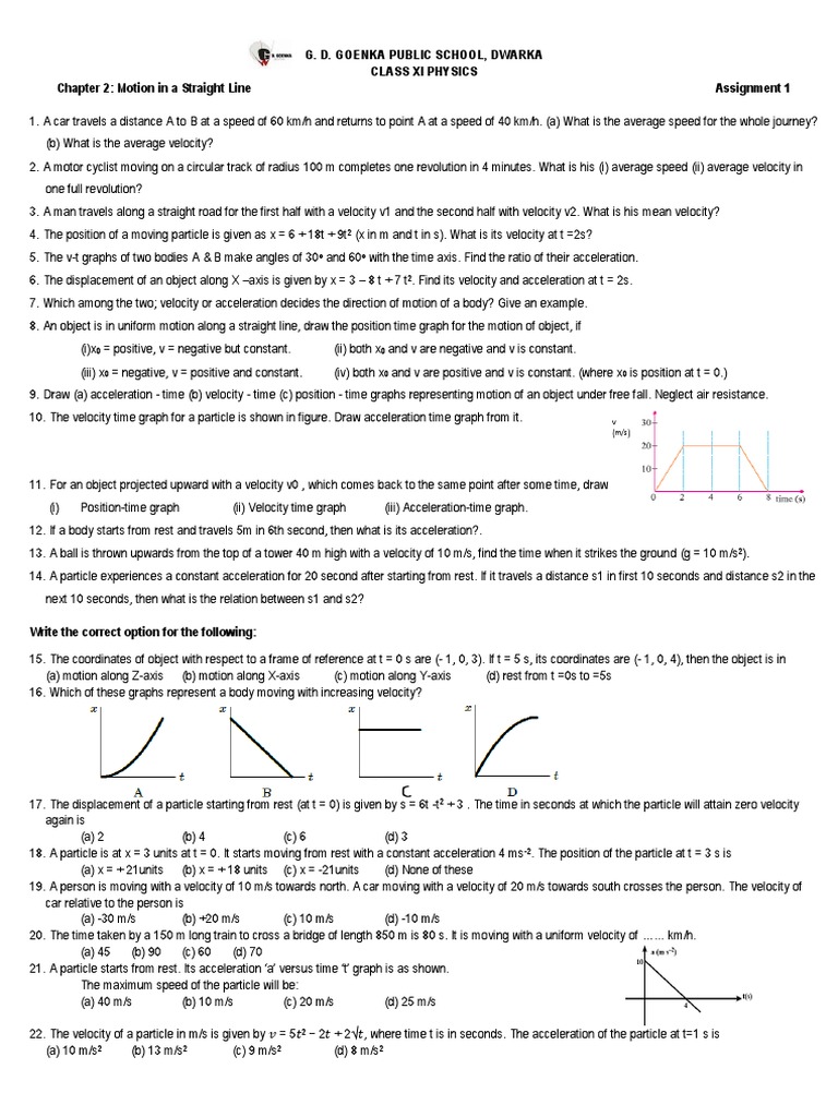 Class 11 Physics Assignment: Motion | PDF | Velocity | Acceleration