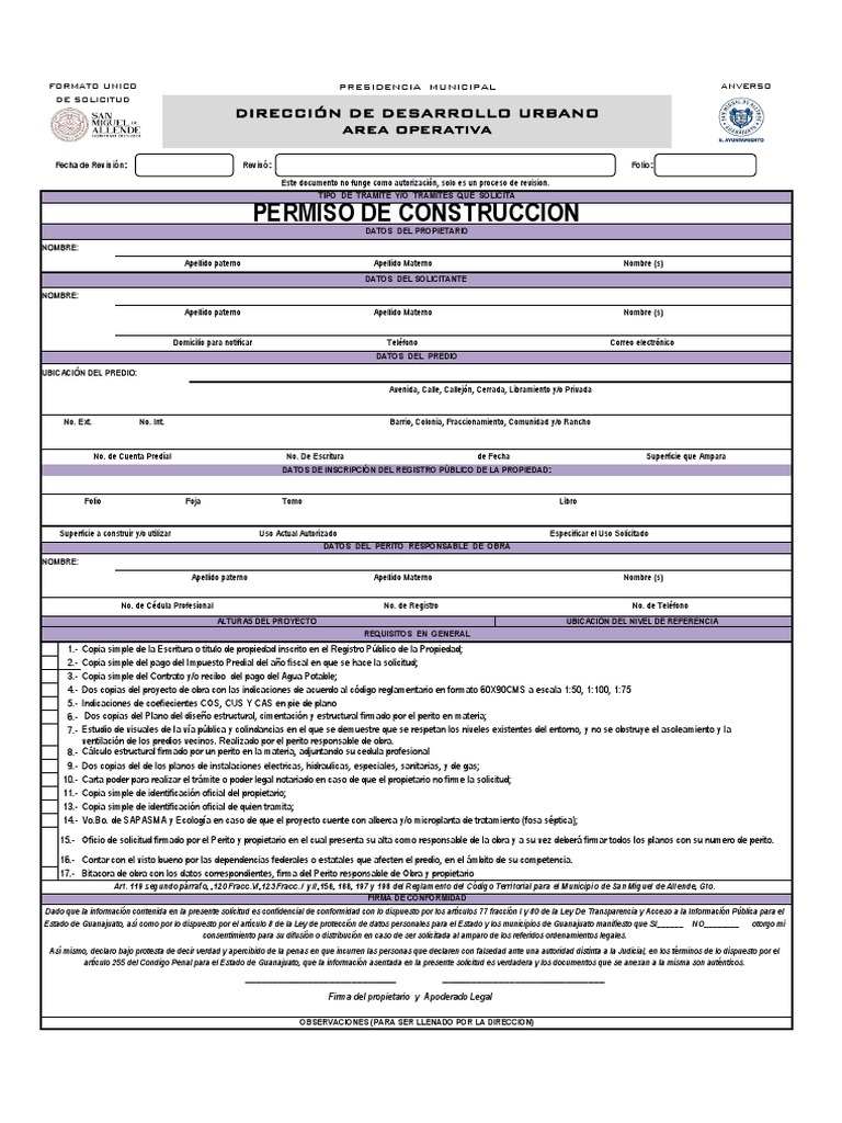 Solicitud de Permiso de Construcción | PDF