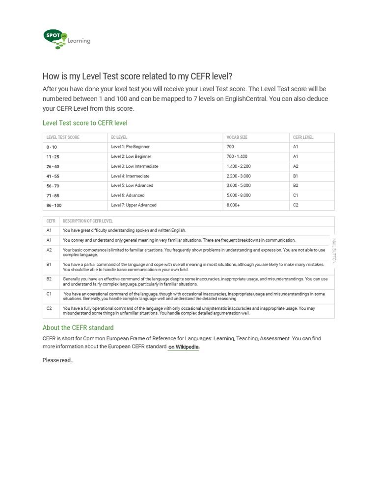 How Is My Level Test Score Related To My CEFR Level - Spot On Learning ...