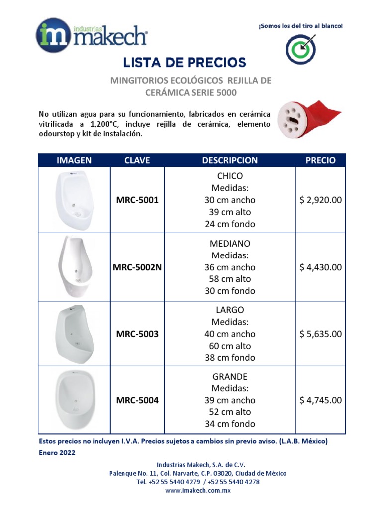 Precios Mingitorios Ecológicos Makech | PDF