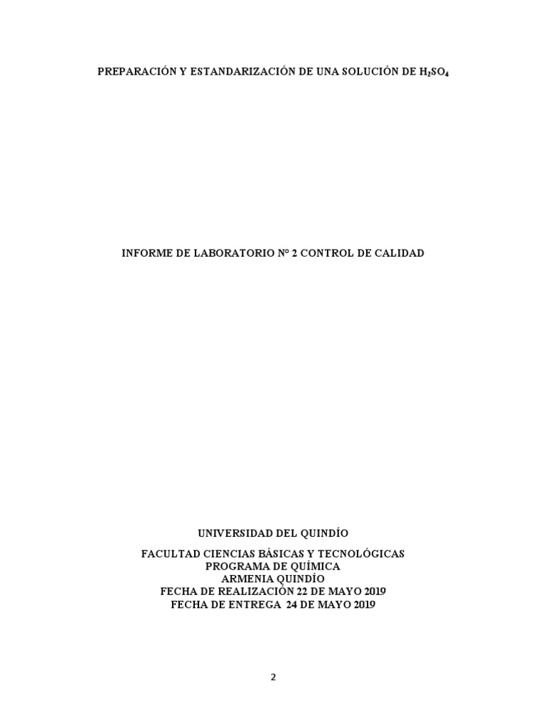 INFORME No.2 Estandarizacion H2SO4 | PDF | Valoración | Química