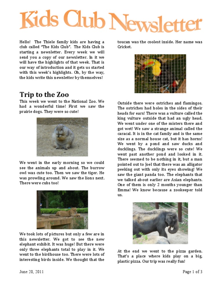 Kids Club Newsletter #1 | PDF | Leisure
