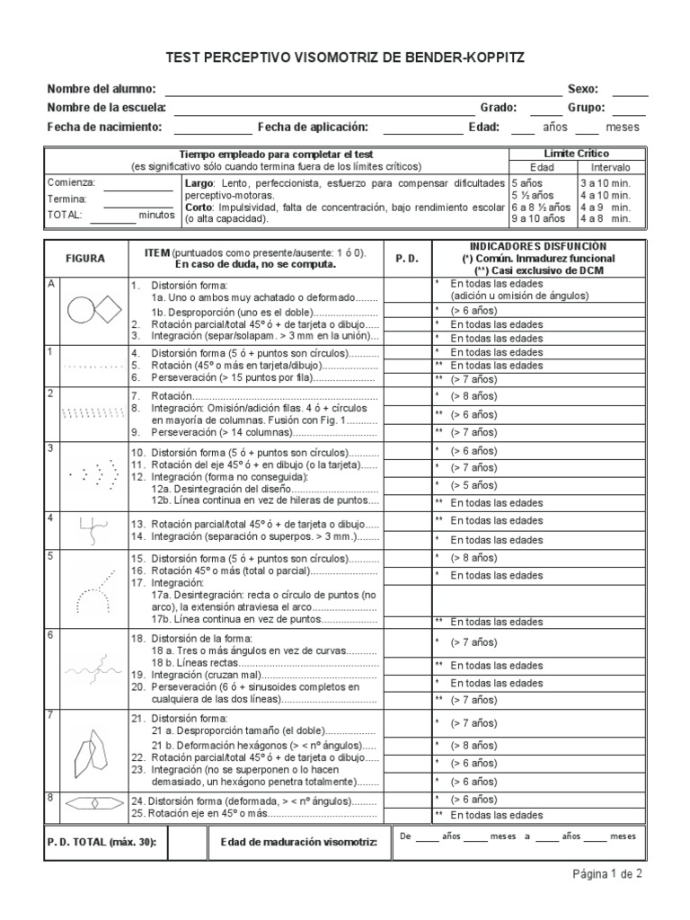 Bender-Koppitz - Protocolo | PDF | Conceptos psicologicos | Ciencias ...