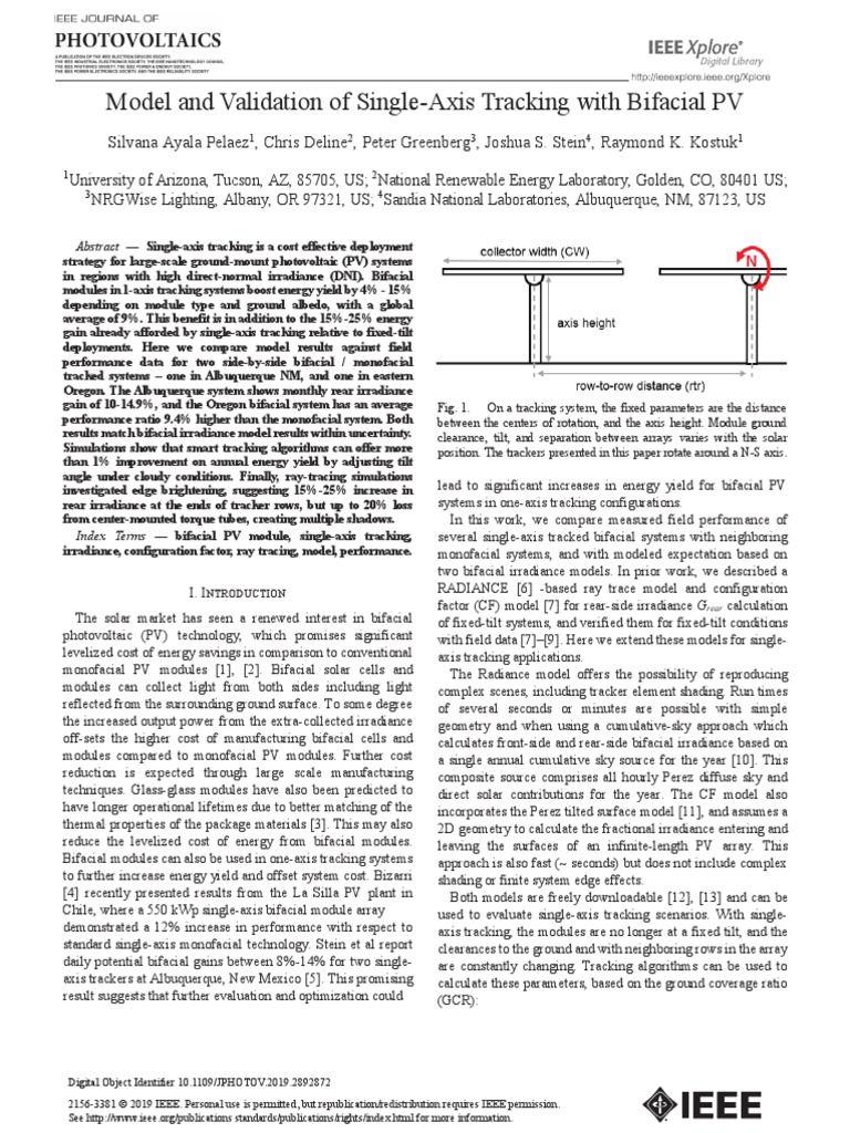 Model and Validation of Single-Axis Tracking With Bifacial PV | PDF ...