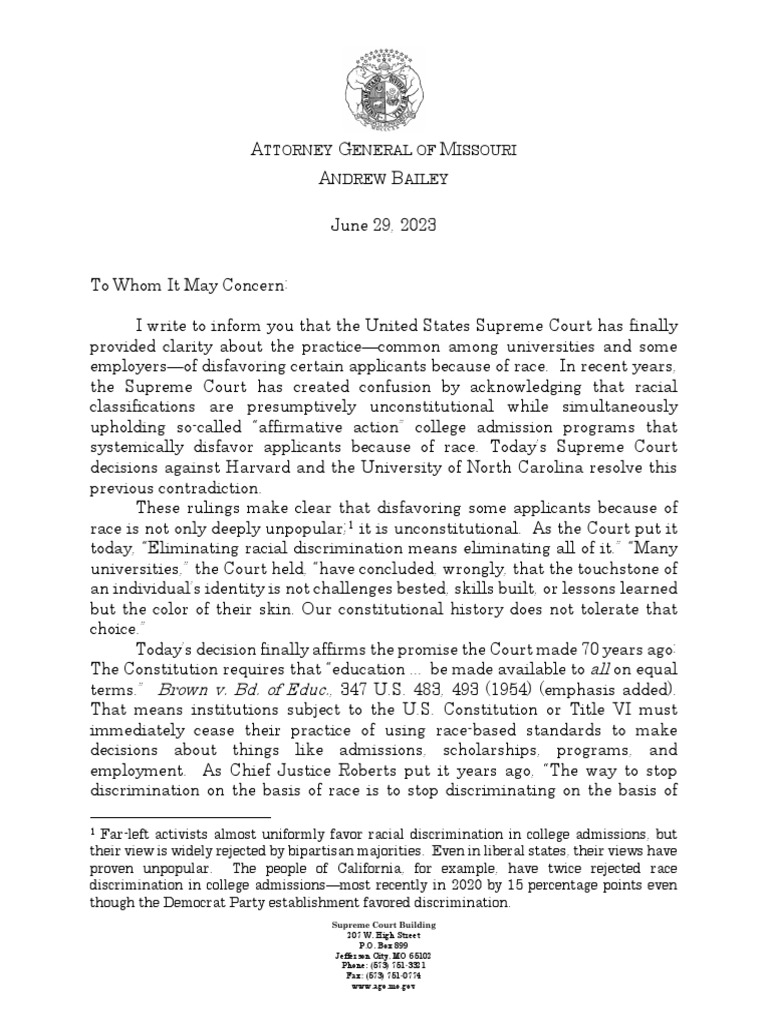 2023 06 29 Equal Protection Clause Letter | PDF | Equal Protection ...