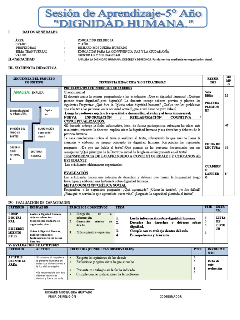FICHA Dignidad-Humana-5to. 1 | PDF | Jesús | Evaluación