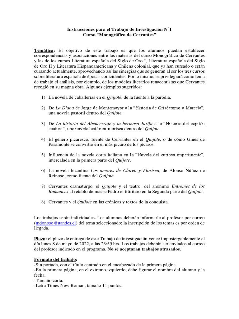 Instrucciones+Para+El+Trabajo+de+Investigaci%C3%B3n+2023 | PDF | Miguel ...