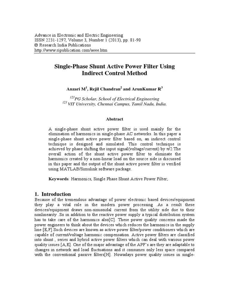 Single-Phase Shunt Active Power Filter Using Indirect Control Method ... Single-Phase Shunt Active Power Filter Using Indirect Control Method ...