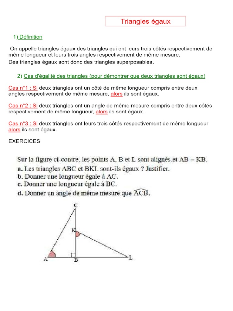 Cours-Exercices Triangles Égaux | PDF