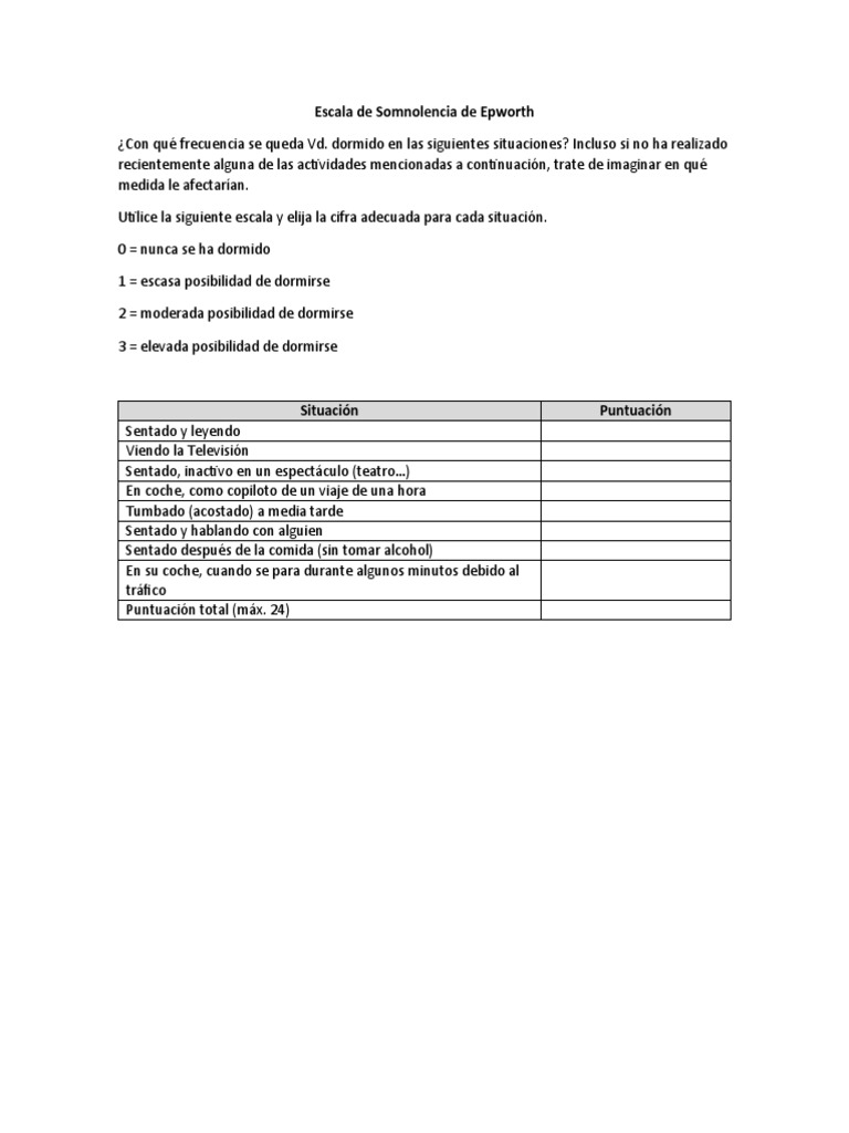 Escala de Somnolencia de Epworth | PDF