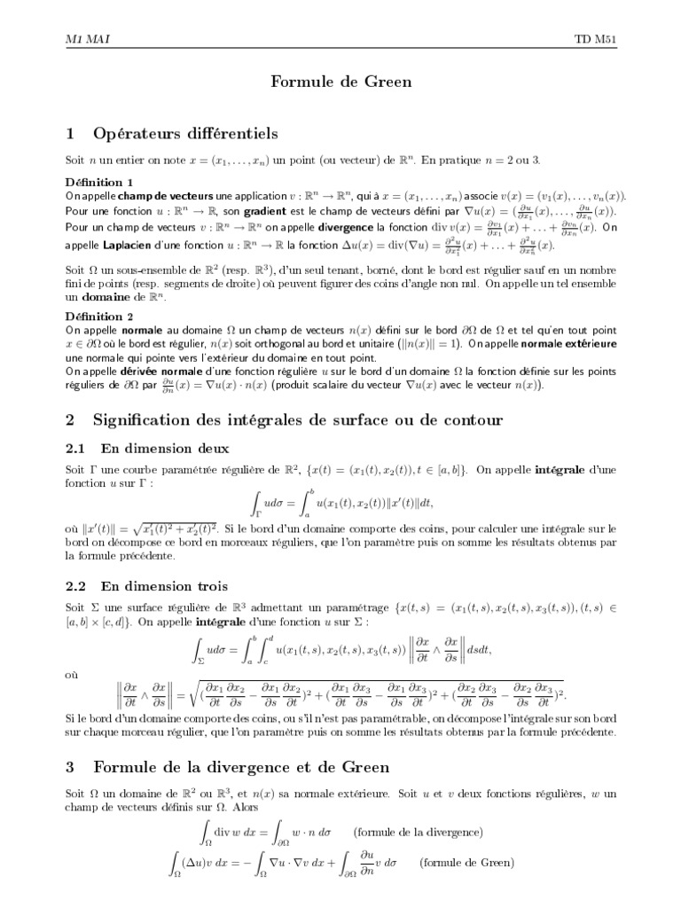 Formule de Green | PDF | Divergence (analyse vectorielle) | Fonction ...