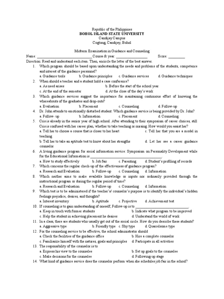 SAMPLE Test Item and TOS | PDF | School Counselor | Teachers