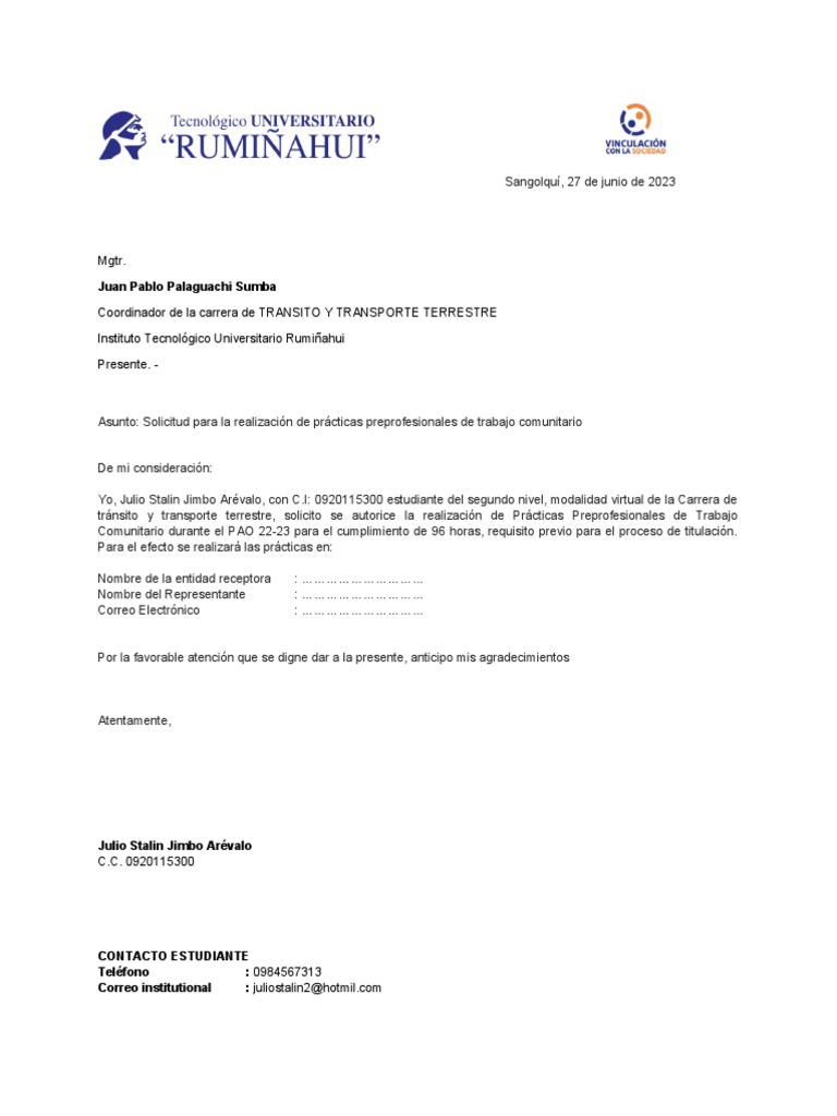 Formato Tc-01-Solicitud de Realizacion PPP Servicio Comunitario | PDF