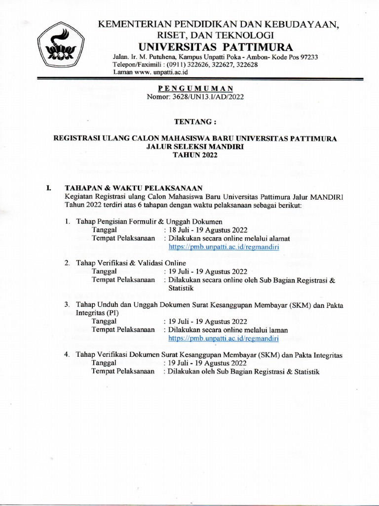 Registrasi Ulang Calon MABA | PDF