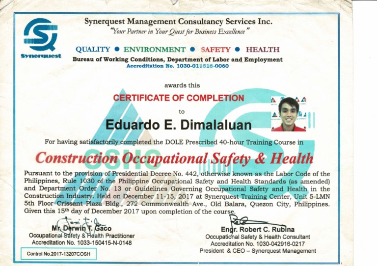 Safety Officer Certificate | PDF