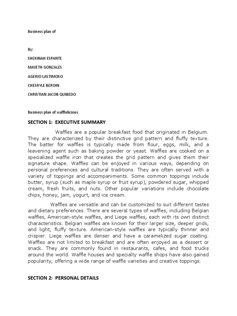 Business Plan of Waffles | PDF | Waffle | Cooking