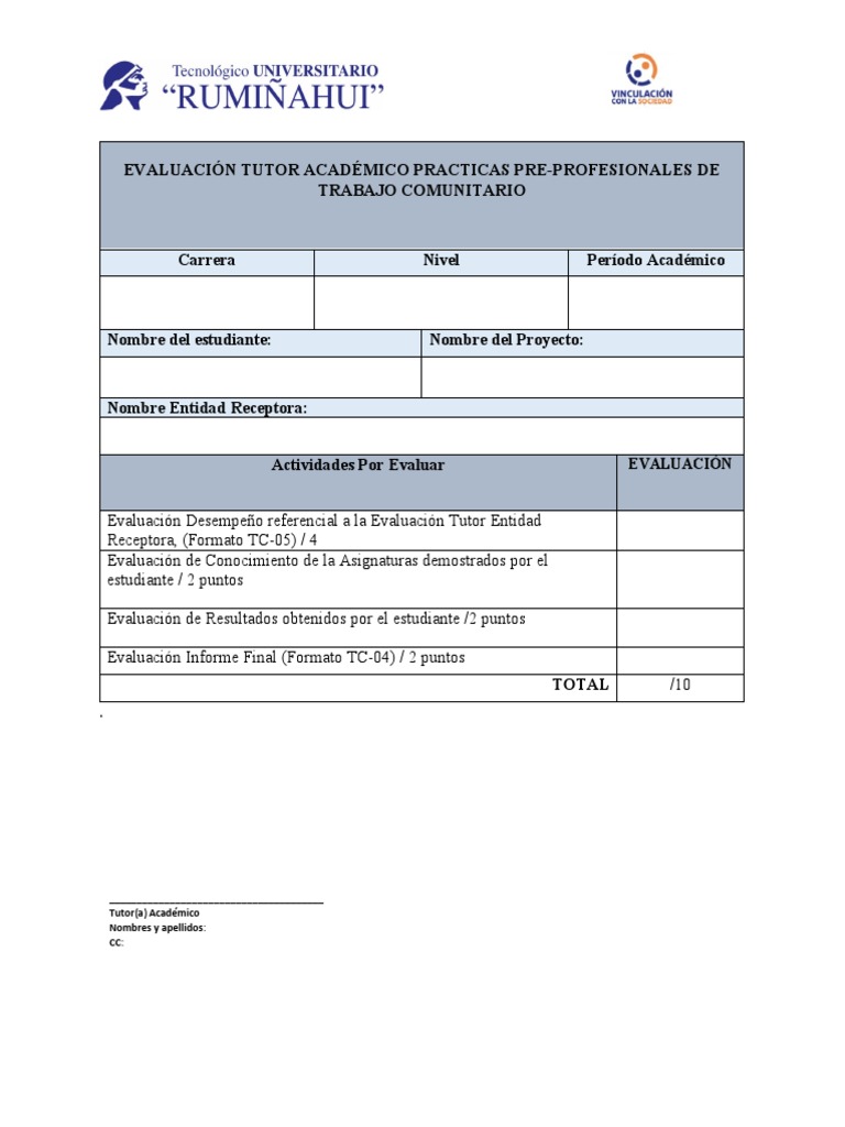 Formato Tc-06-Evaluación Tutor Académico PPP Servicio Comunitario | PDF