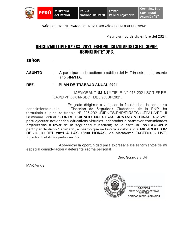 OFICIO INVITACION | PDF | Perú | Violencia